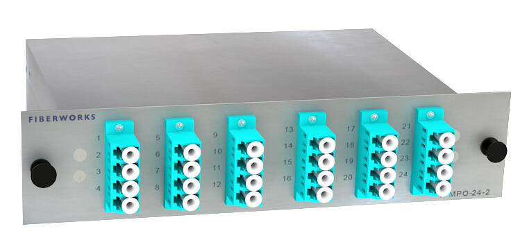 24-port MPO mounted fan-out, rear access 2x MPO12(f) to 12x LC/PC, 50 ...