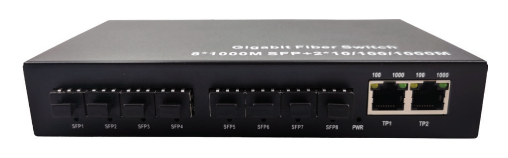 8x SFP to 2x 10/100/1000Base-T switch External power supply. - Fiberworks